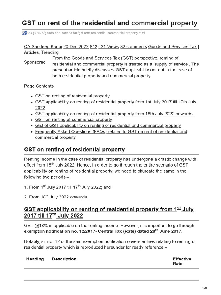 taxguru.in-GST on rent of the residential and commercial property | PDF ...