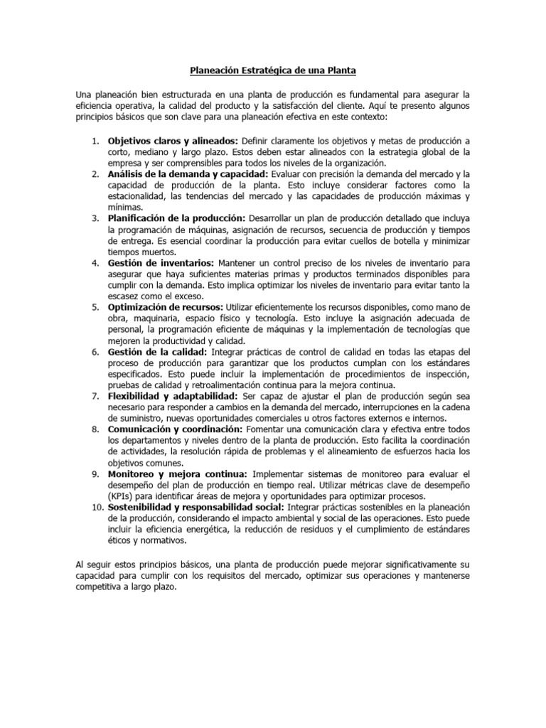 Planeaci N Estrat Gica en Planta 1719927531 | PDF | Calidad (comercial) | Planificación