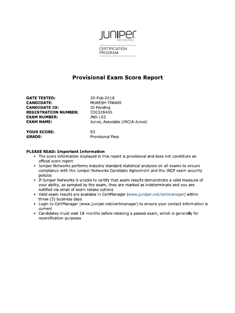 Juniper Score Report | PDF