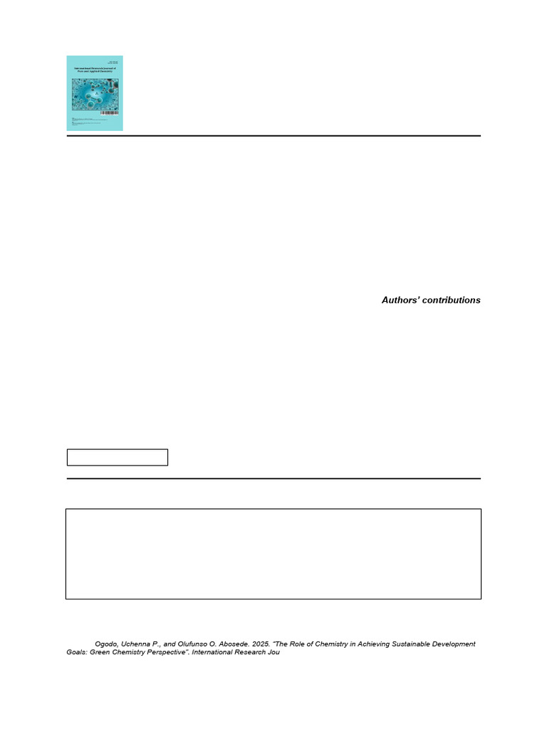 The Role of Chemistry in Achieving Sustainable Development Goals: Green ...