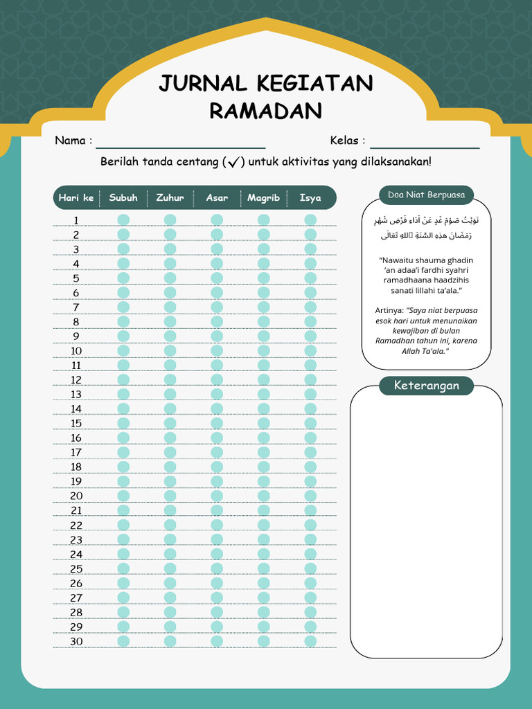 Lembar Kerja Jurnal Aktivitas Ramadan | PDF