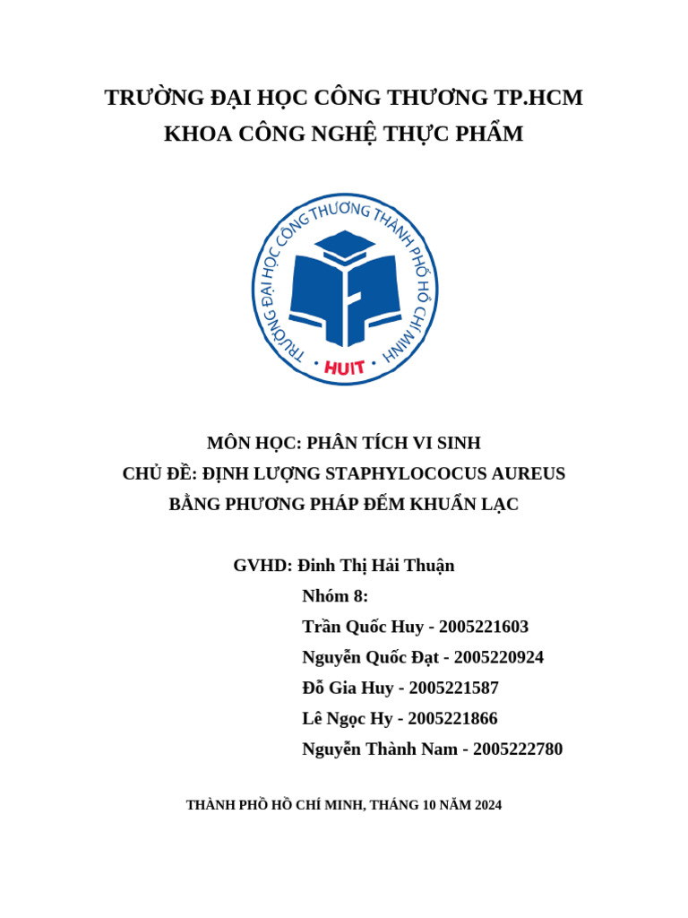 Nhóm 8 Định lượng Staphylococus aureus bằng pp đếm khuẩn lạc | PDF