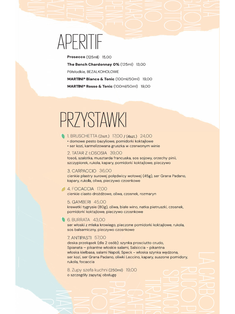 Prosecco Menu: Appetizers & Prices | PDF