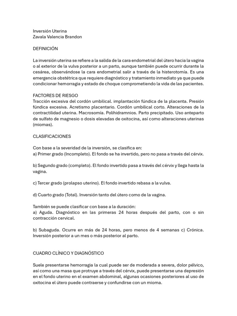 Inversión Uterina-Información | PDF | Parto | Especialidades Medicas