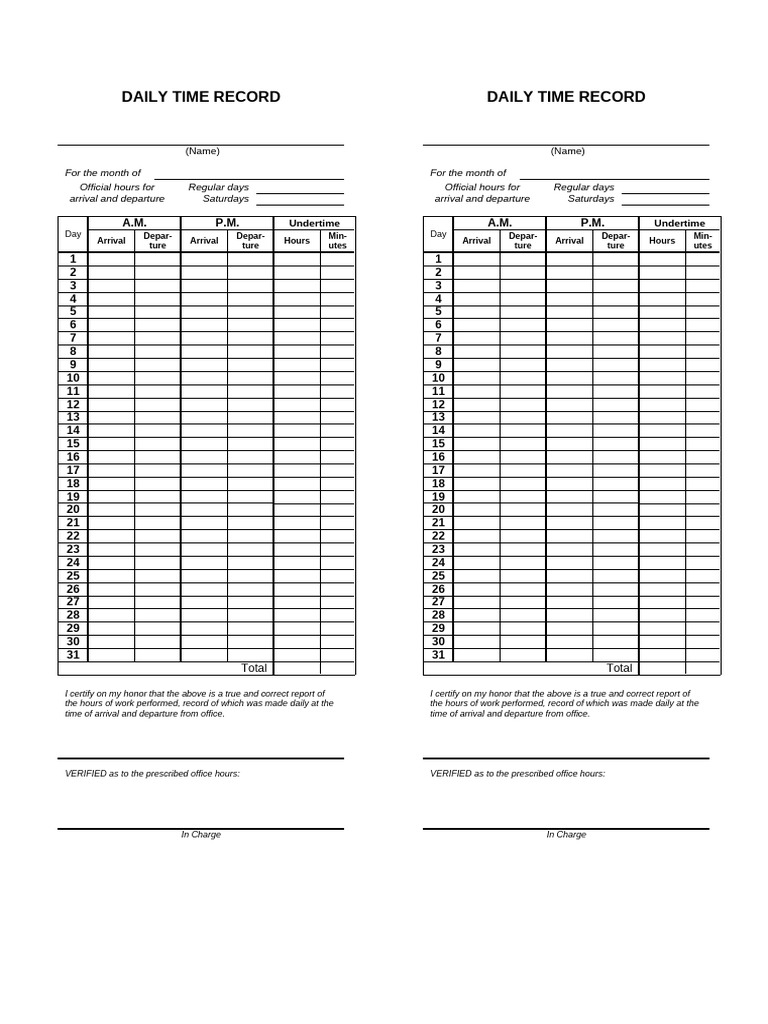 Daily Time Record Sheet FIELD STUDY | PDF