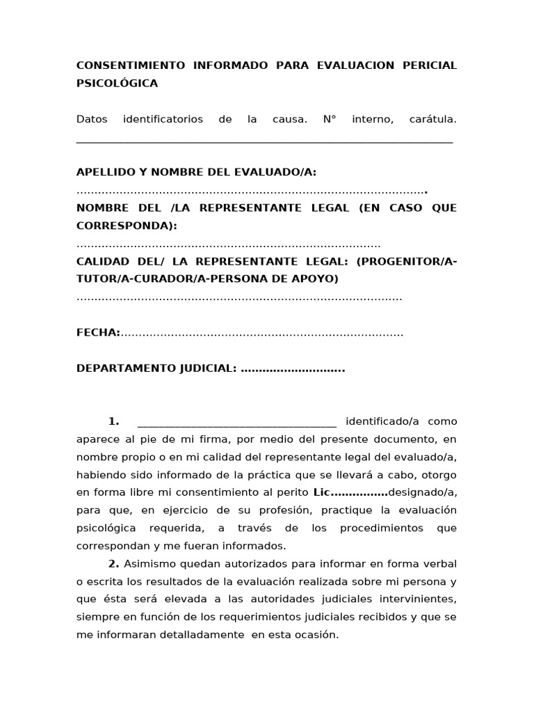 Consentimiento-informado-Pericia-Psi-Subcom-Forense-Distrito-XIV | PDF | Consentimiento informado
