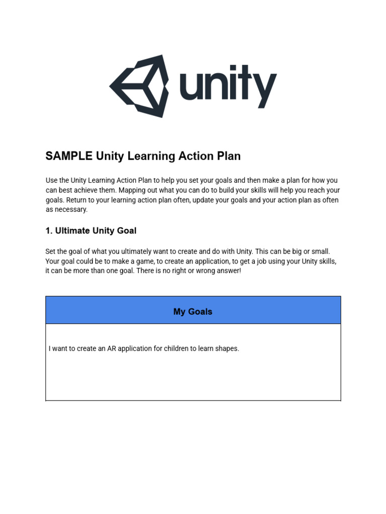 Sample Unity Learning Action Plan_ | PDF | Cognition | Learning
