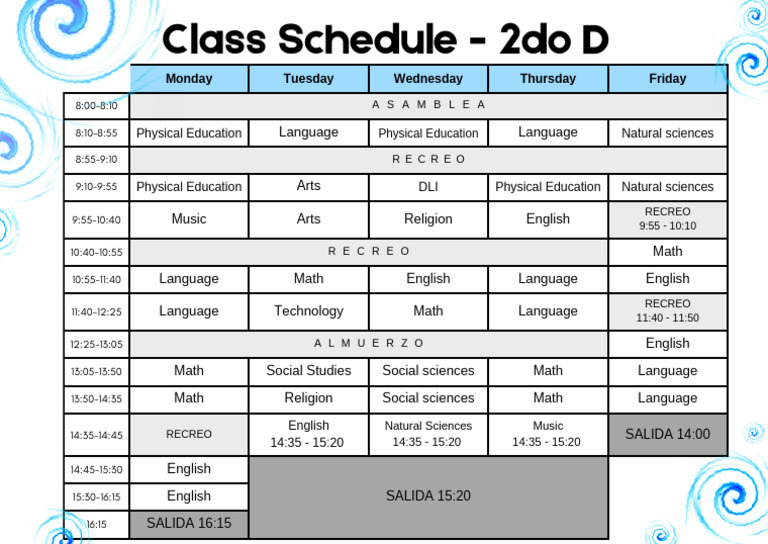 Class Schedule in Colorful Minimalist Style 3 | PDF
