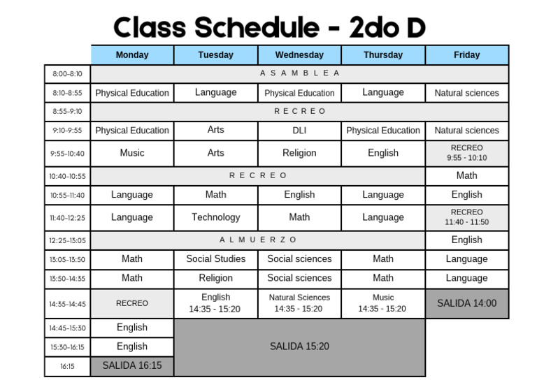 Class Schedule in Colorful Minimalist Style 4 | PDF