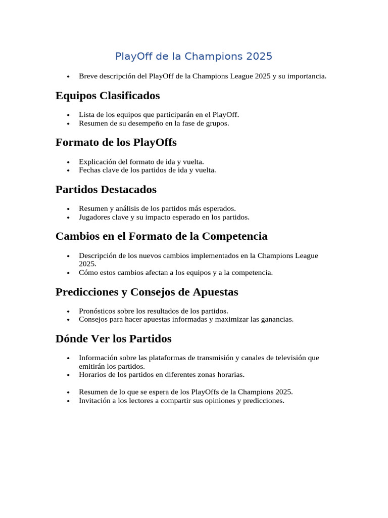 PlayOffs Champions 2025: Equipos y Predicciones | PDF