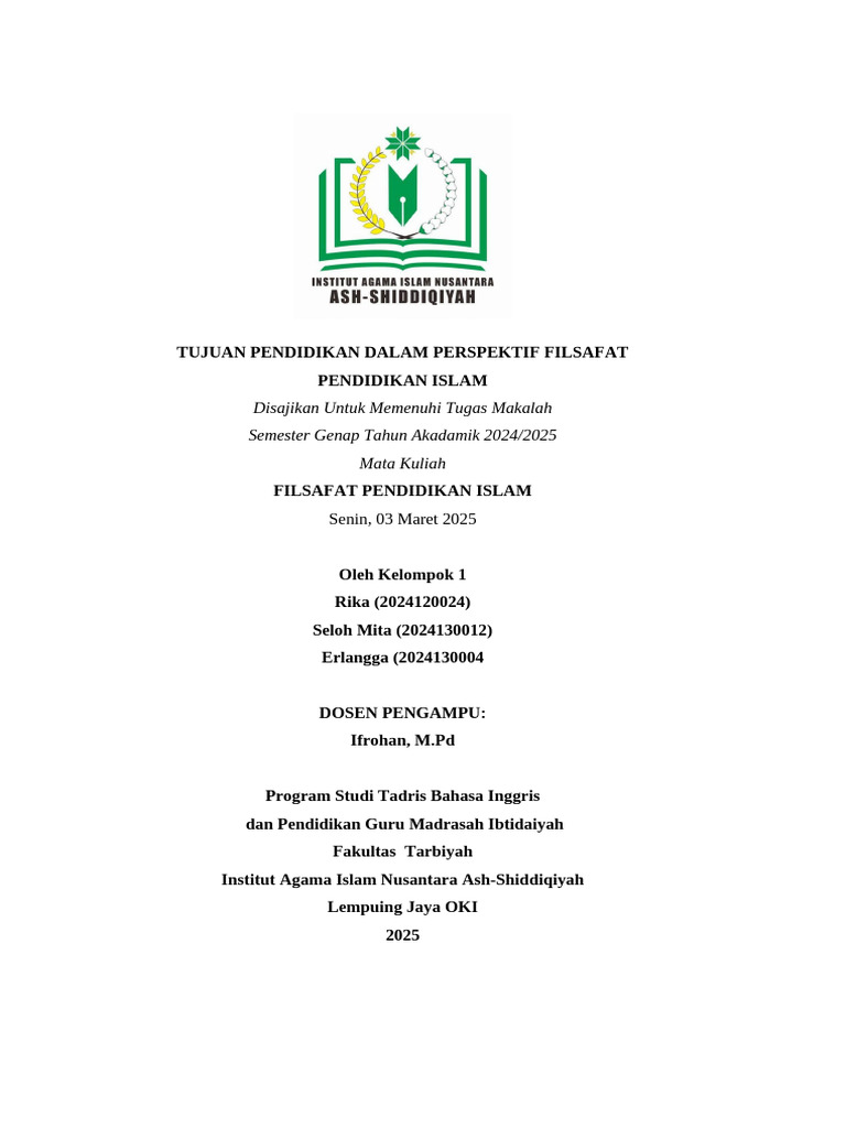 Tujuan Pendidikan Dalam Perspektif Filsafat Pendidikan Islam 1 | PDF