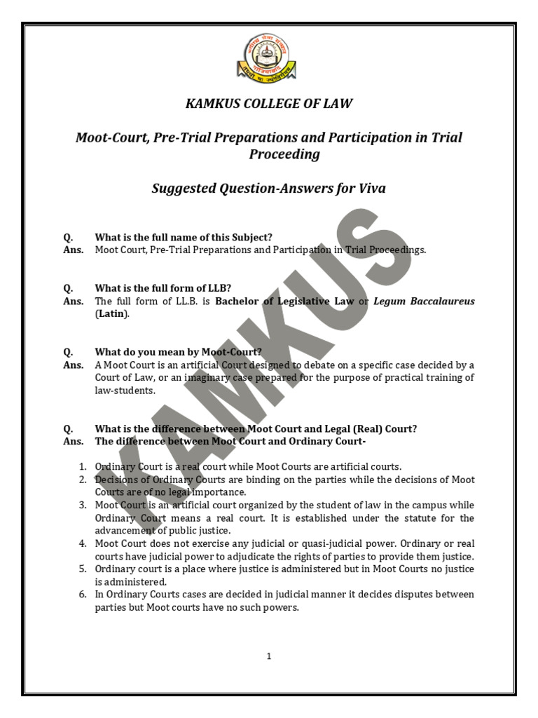 MOOT-COURT - Viva Questions | PDF | Trials | Writ