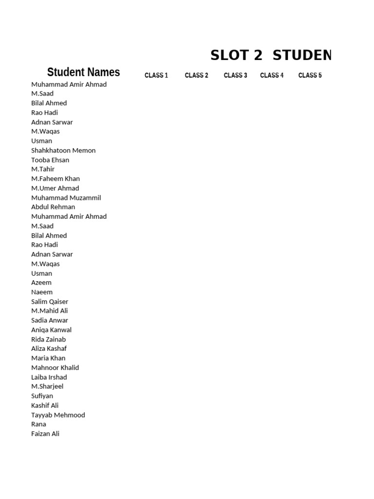 Slot 2 Second Half Student Names List | PDF