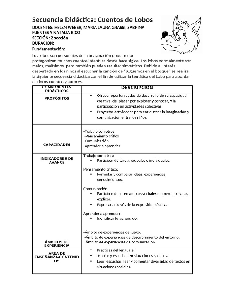 Secuencia Didáctica Cuentos de Lobos | PDF | Enseñando | Comunicación
