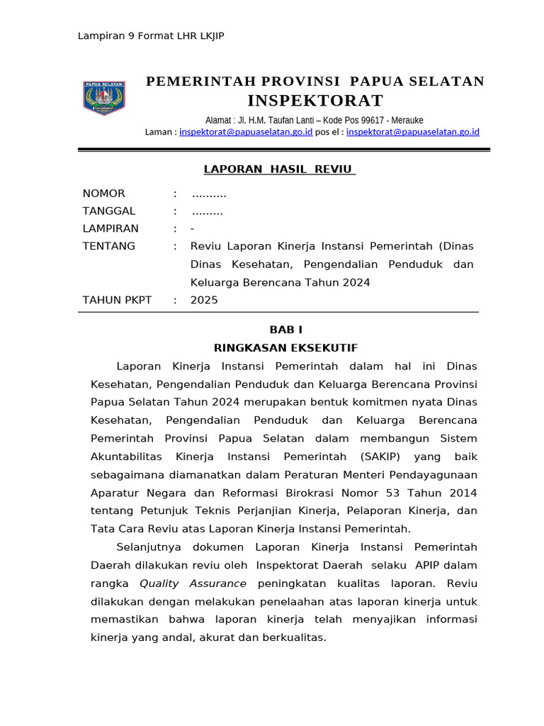 Format LHP REVIU LKJIP - Dinkes | PDF