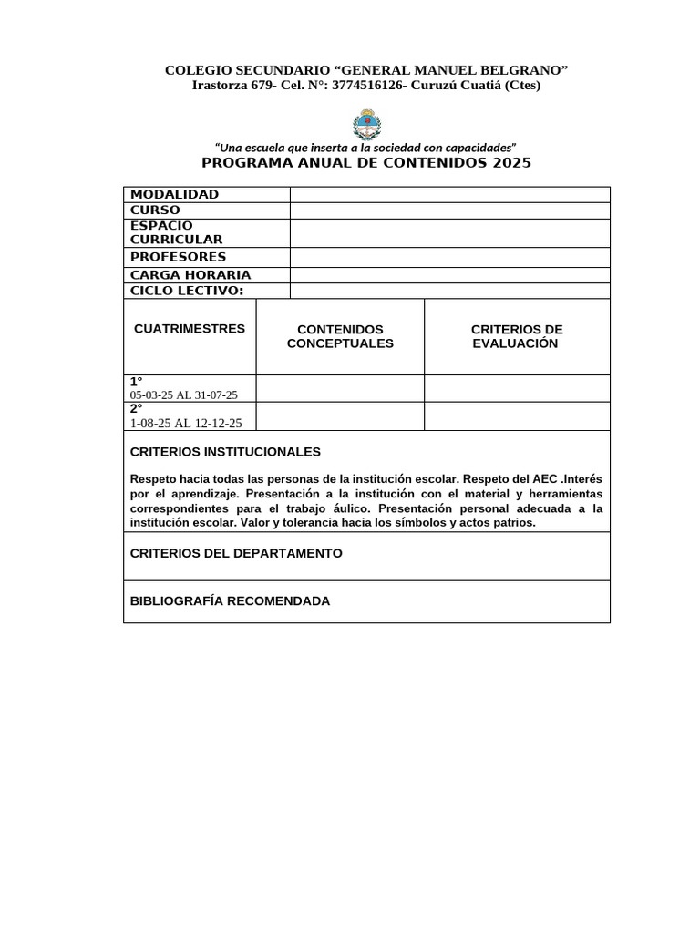 Formato Programas 2025 | PDF