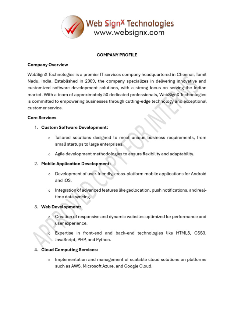 WebSignX Technologies Company Overview | PDF | Cloud Computing ...