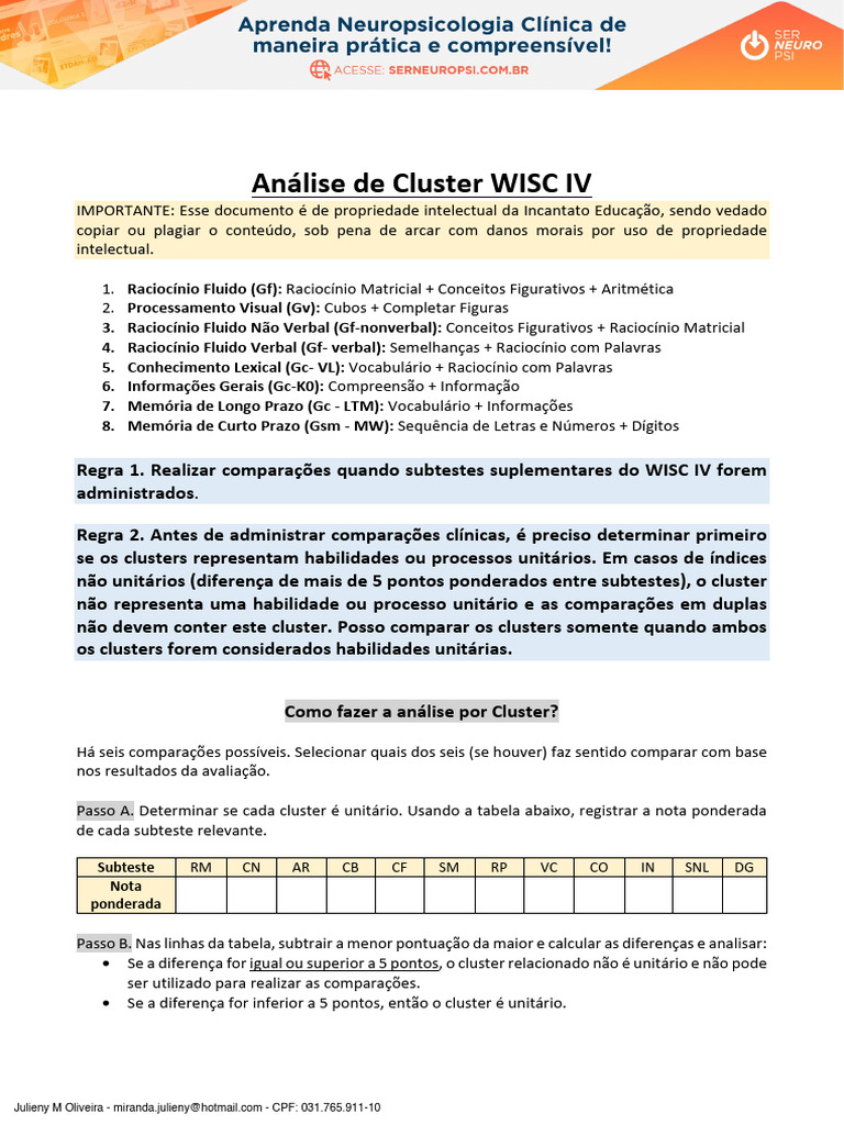 Análise de Cluster WISC IV: Guia Prático | PDF
