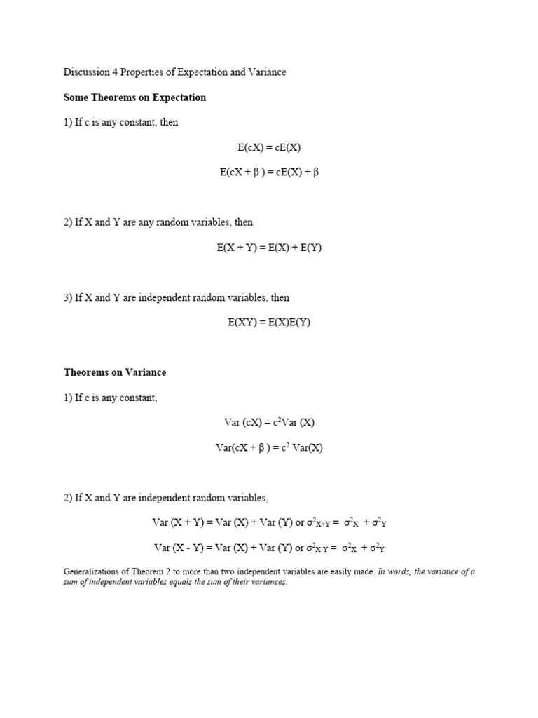4 Properties of Expectation and Variance | PDF