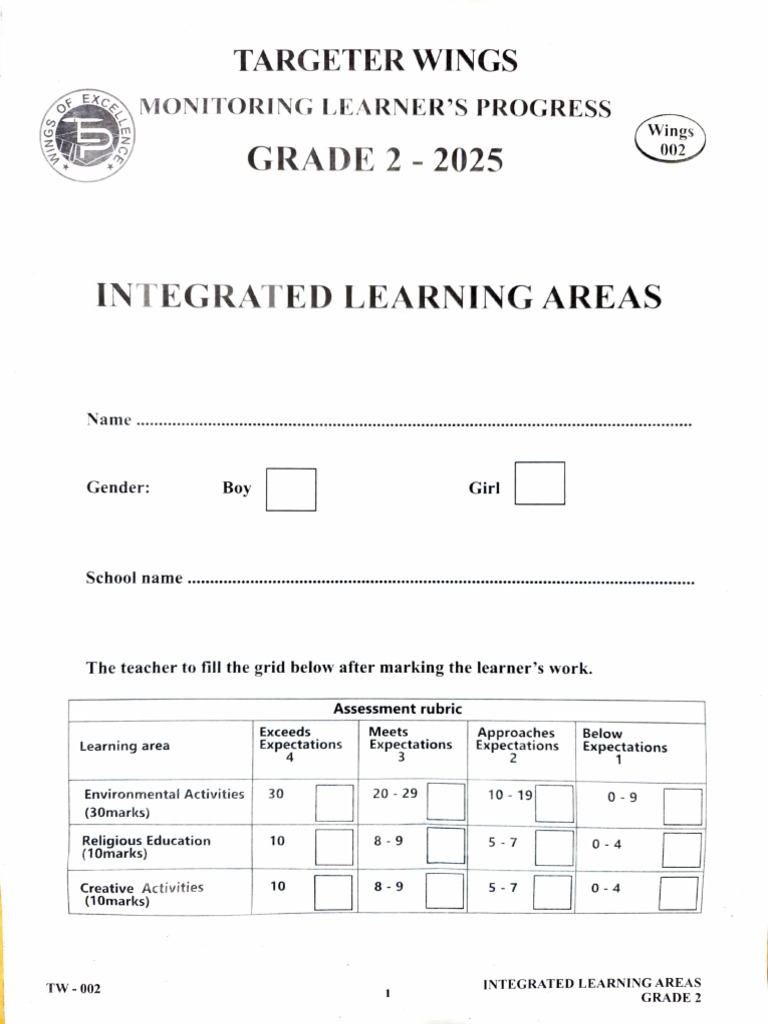 TW - 002 Grade 2 Learning Areas Assessment (1) | PDF | Shape