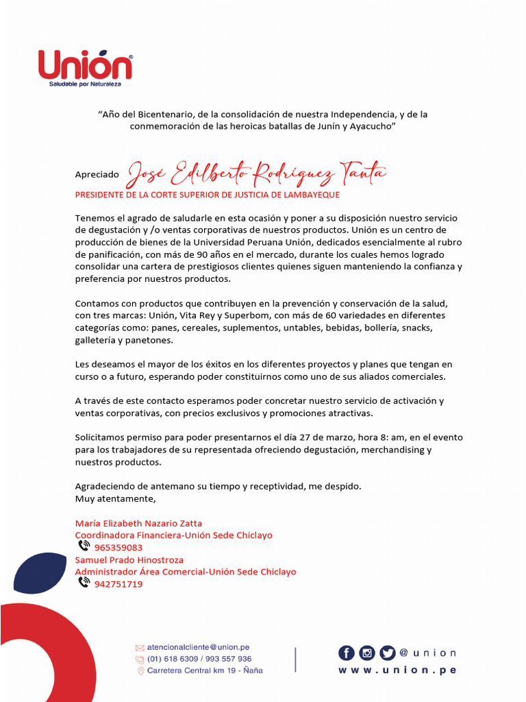 Carta Presentación - PODER JUDICIAL | PDF