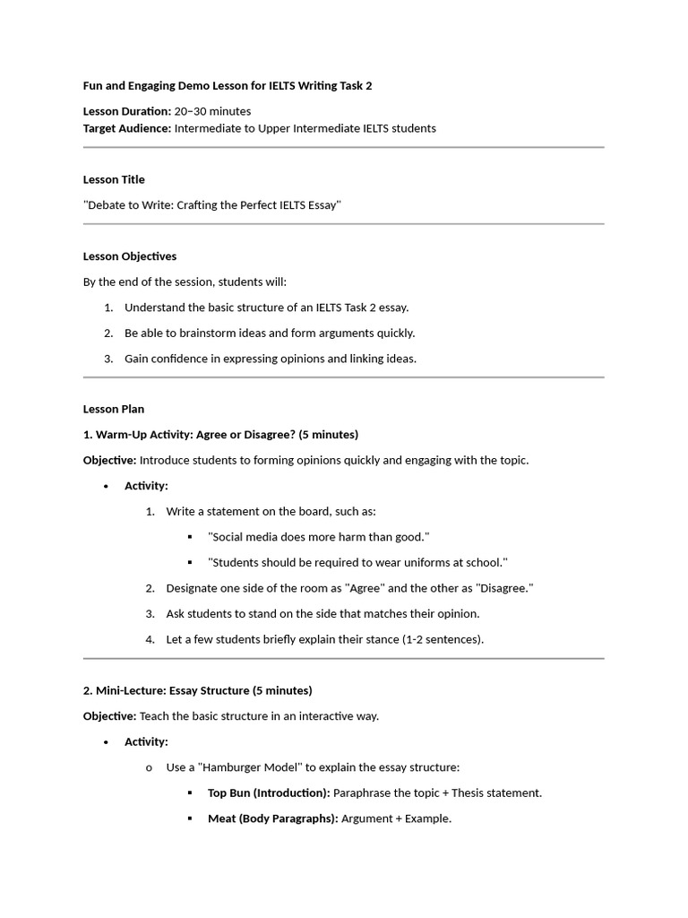 Engaging IELTS Task 2 Writing Lesson | PDF | Essays | Brainstorming