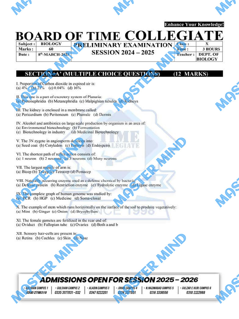 X Time Collegiate Preliminary Papers 2025 by (Master Mind Group) | PDF