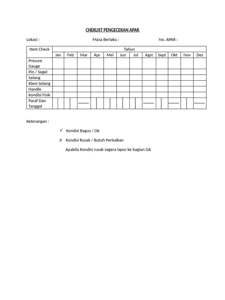 Cheklist Pengecekan Apar | PDF
