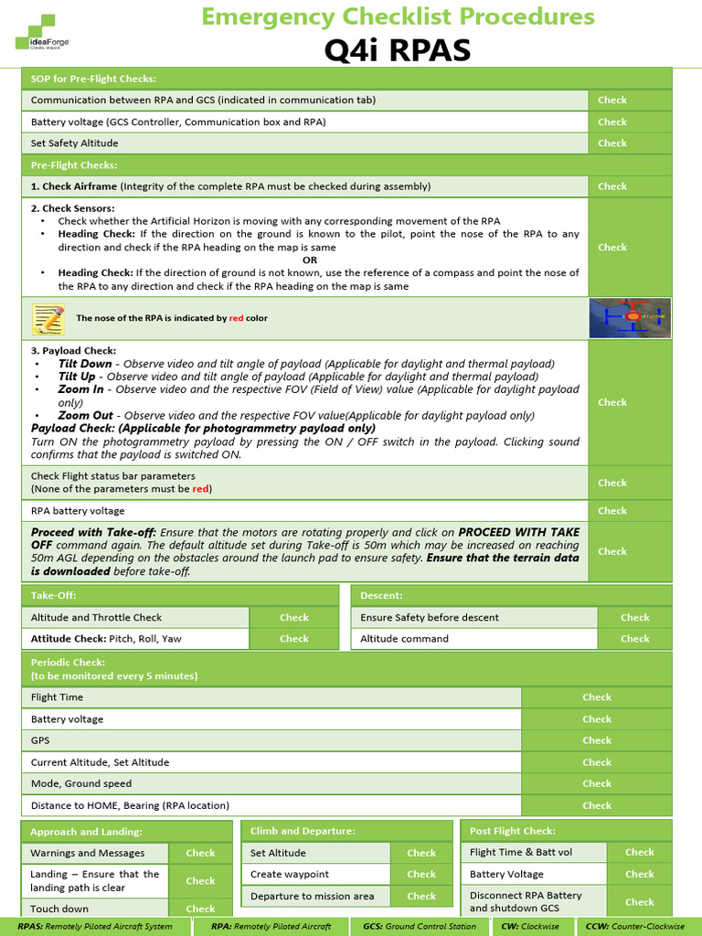Q4i Emergency Checklist Procedures | PDF | Unmanned Aerial Vehicle | Aviation