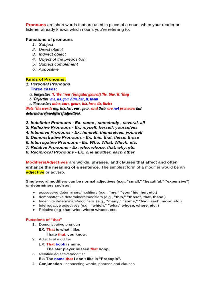 All About Pronouns | PDF