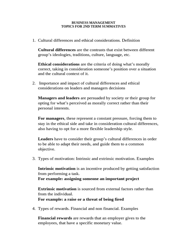Topics For 2ND Term Summative-2bac | PDF | Motivation | Motivational