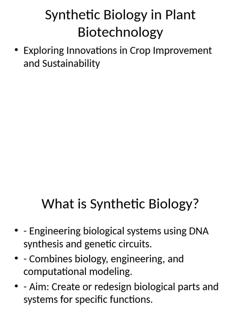 Innovations in Plant Synthetic Biology | PDF | Biotechnology | Genetic ...