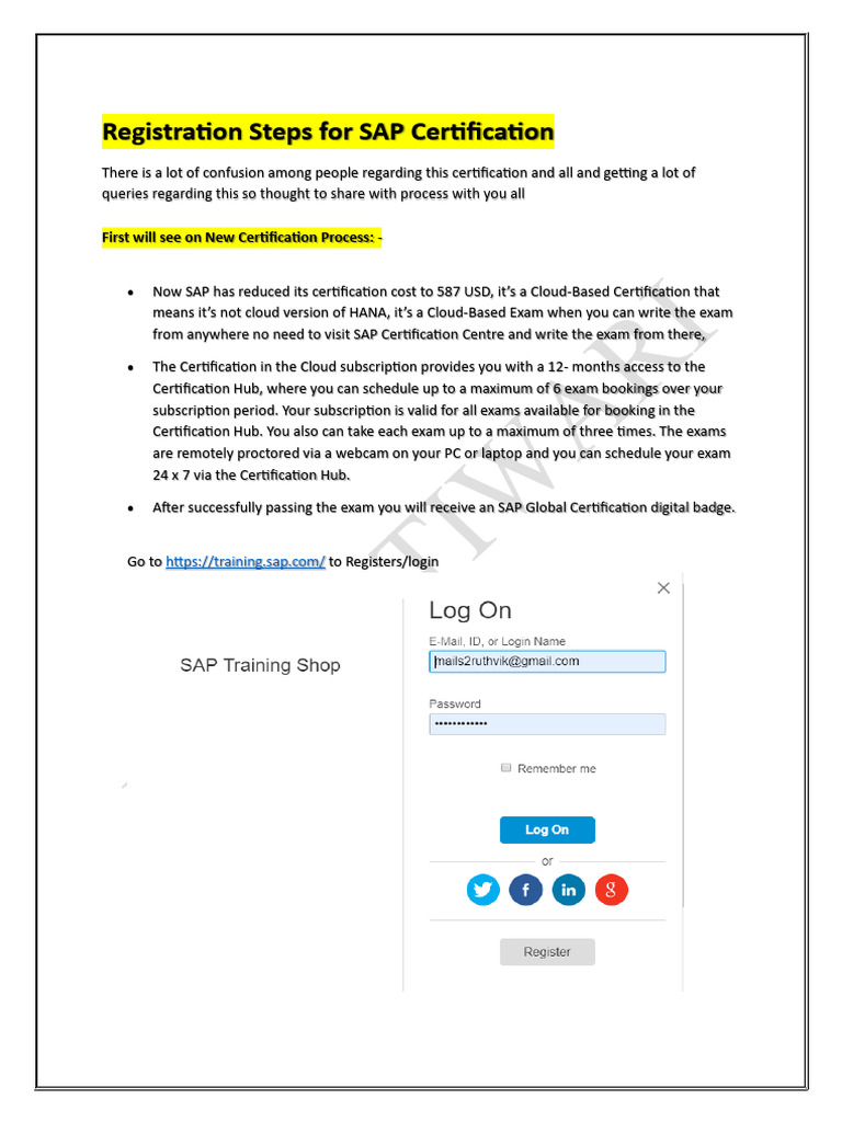 SAP Certification Registration Guide | PDF | Computing