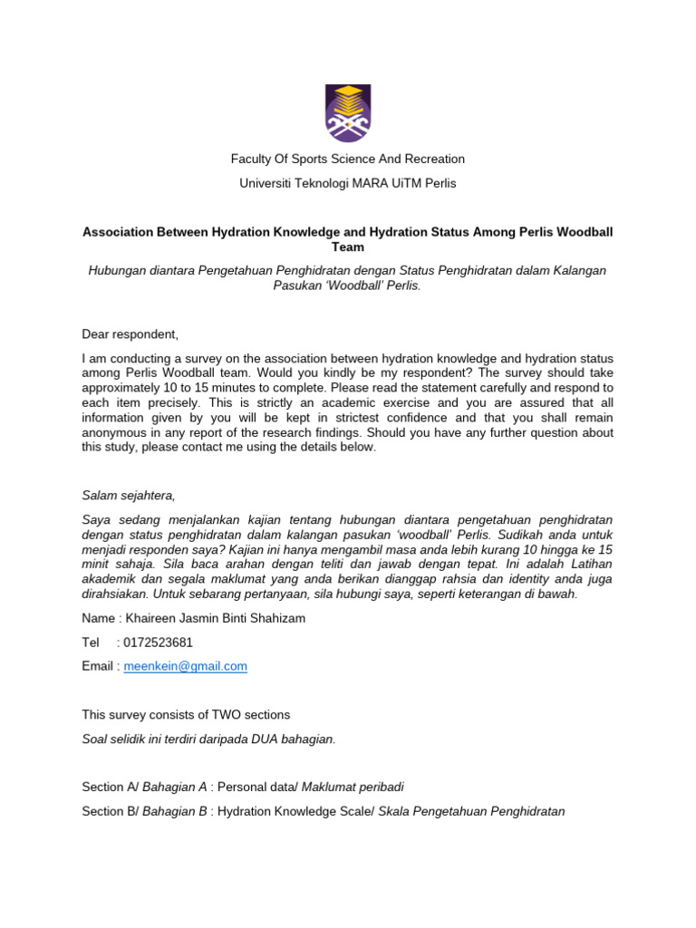 Hydration Knowledge Scale (Modified) | PDF