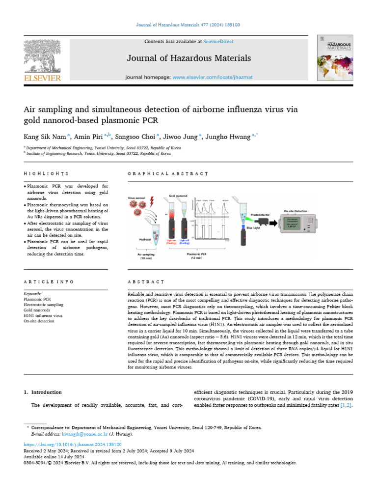 (2024) Air Sampling and Simultaneous Detection of Airborne Influenza ...