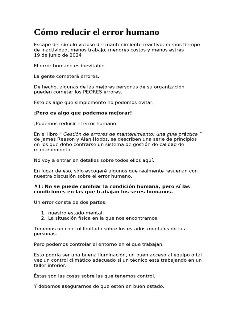 Cómo reducir el error humano | PDF