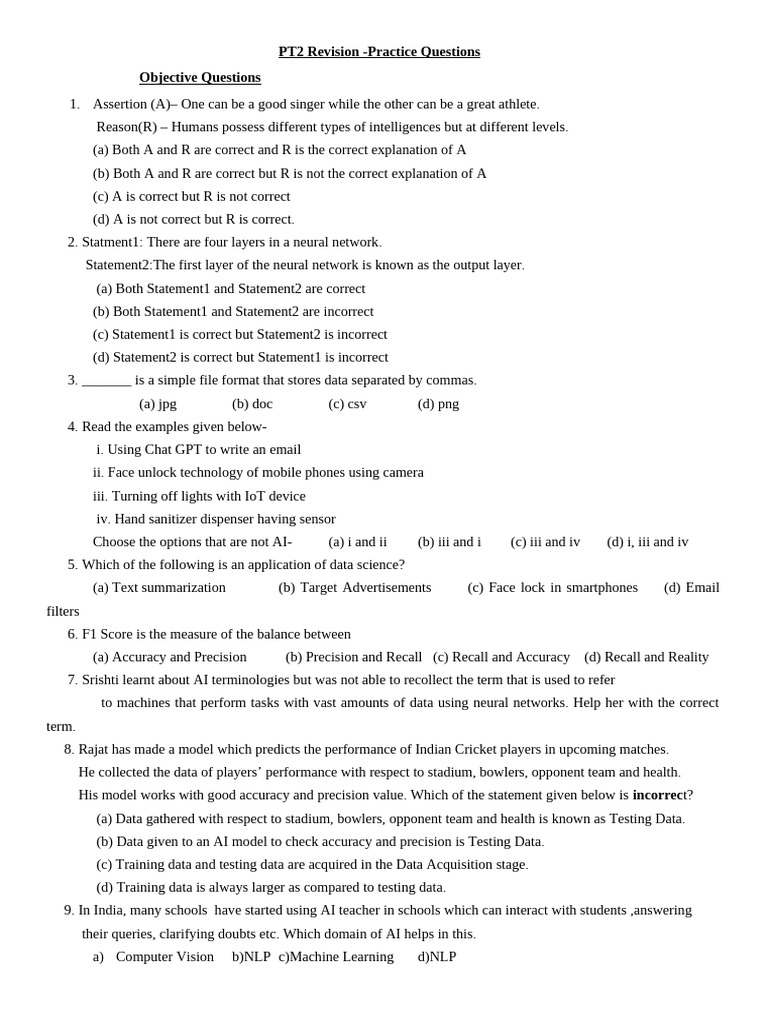 GR10-PT2 Revision-Practice Questions 2024 | PDF | Artificial Intelligence | Intelligence (AI ...