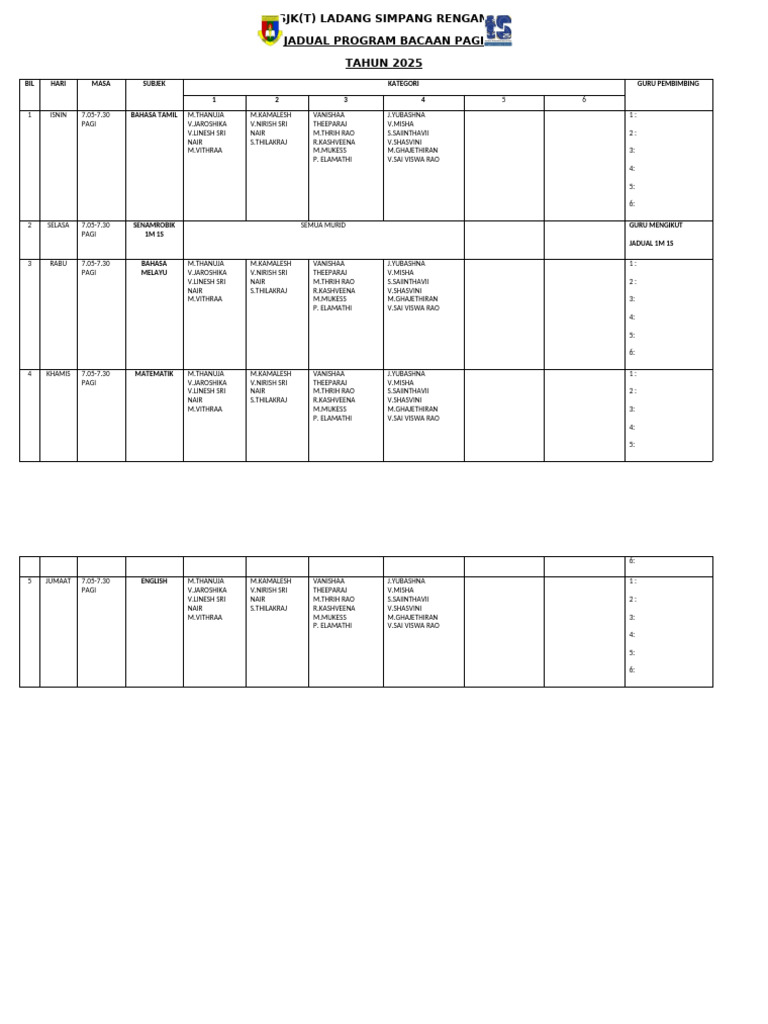 Jadual Bacaan Pagi | PDF