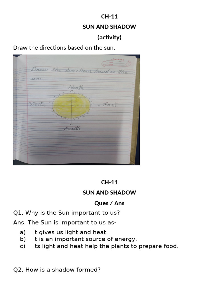 G2 CH-11 Sun and Shadow Notebook Work 2024-25 | PDF