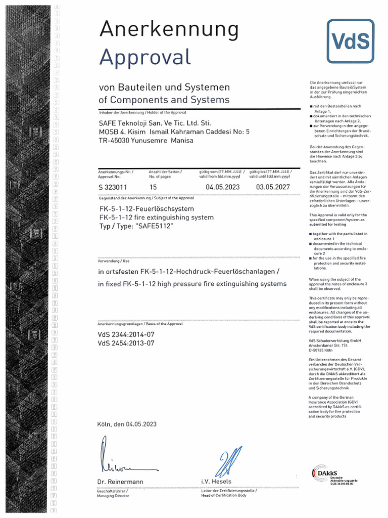 1.SAFE5112 - VdS System Approval - 03.05.2027 | PDF