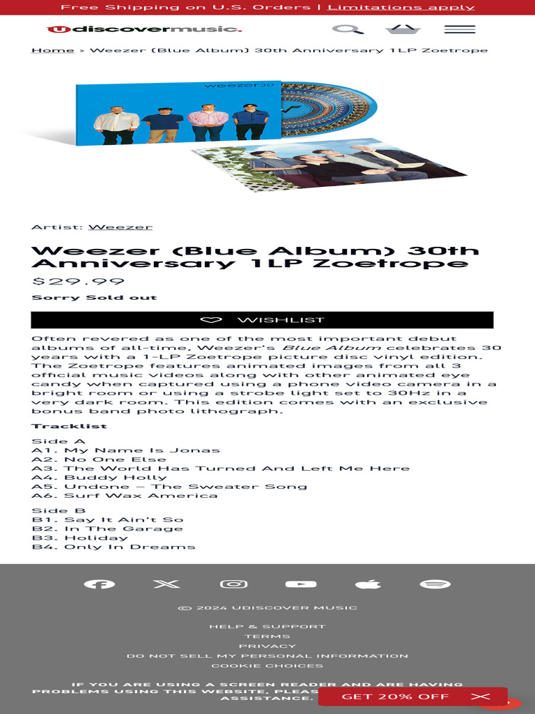 Weezer (Blue Album) 30th Anniversary 1LP Zoetrope - UDiscover Music | PDF