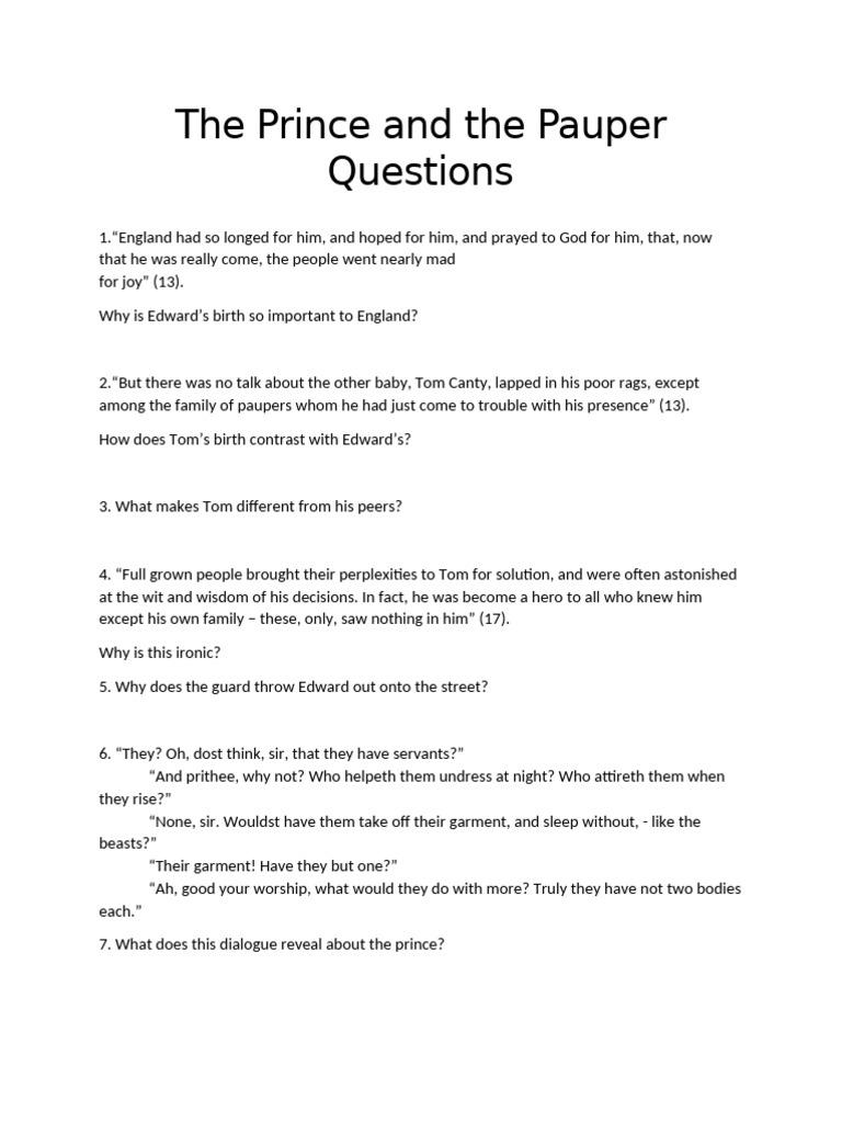 The Prince and The Pauper Questions | PDF
