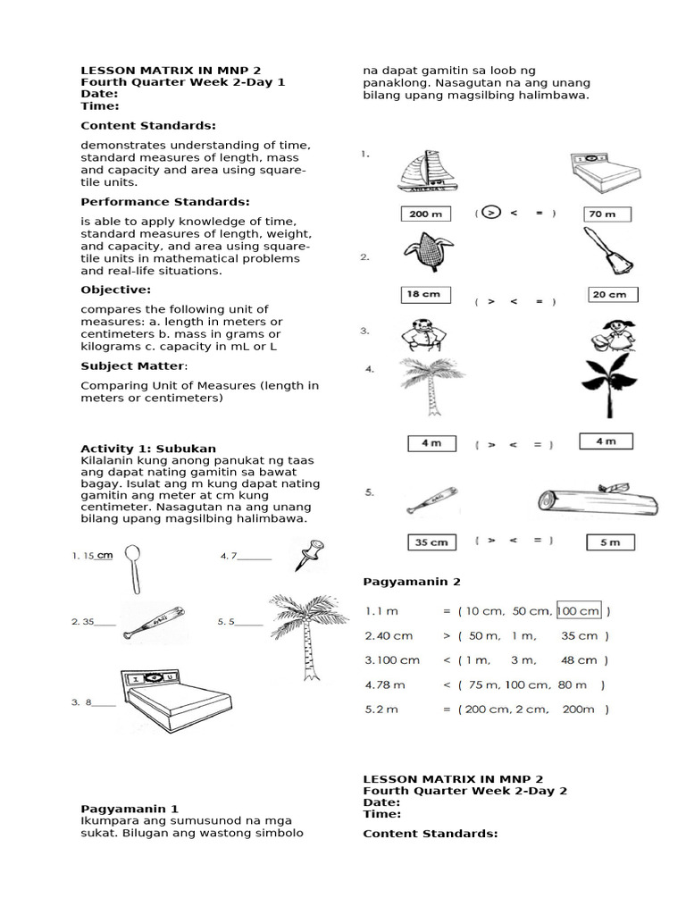 Comparing Units of Measurement Activities | PDF | Mass | International ...