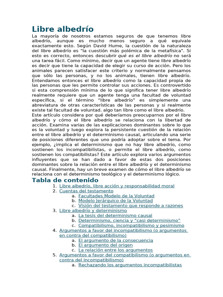 Libre albedrío y determinismo: análisis profundo | PDF | Libre albedrío ...