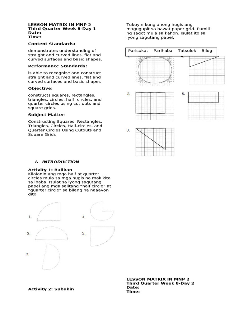 Q3, W8 Constructing Squares, Rectangles, Triangles, Circles, Half-Circles, and Quarter Circles ...