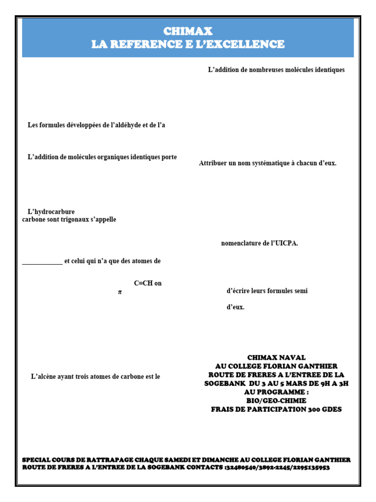 Cours de rattrapage Chimie au Collège Ganthier | PDF | Alcène | Cétone