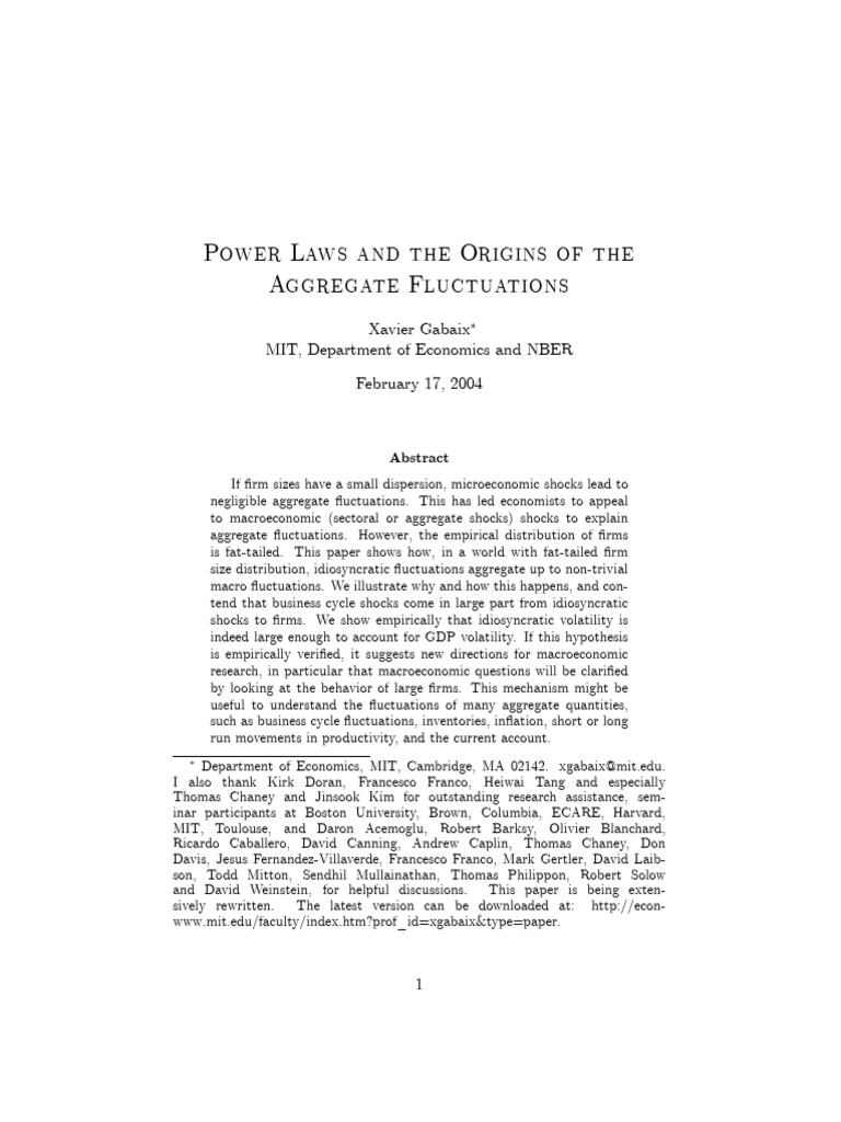 Power Laws and the Origins of Aggregate Fluctuations | PDF ...