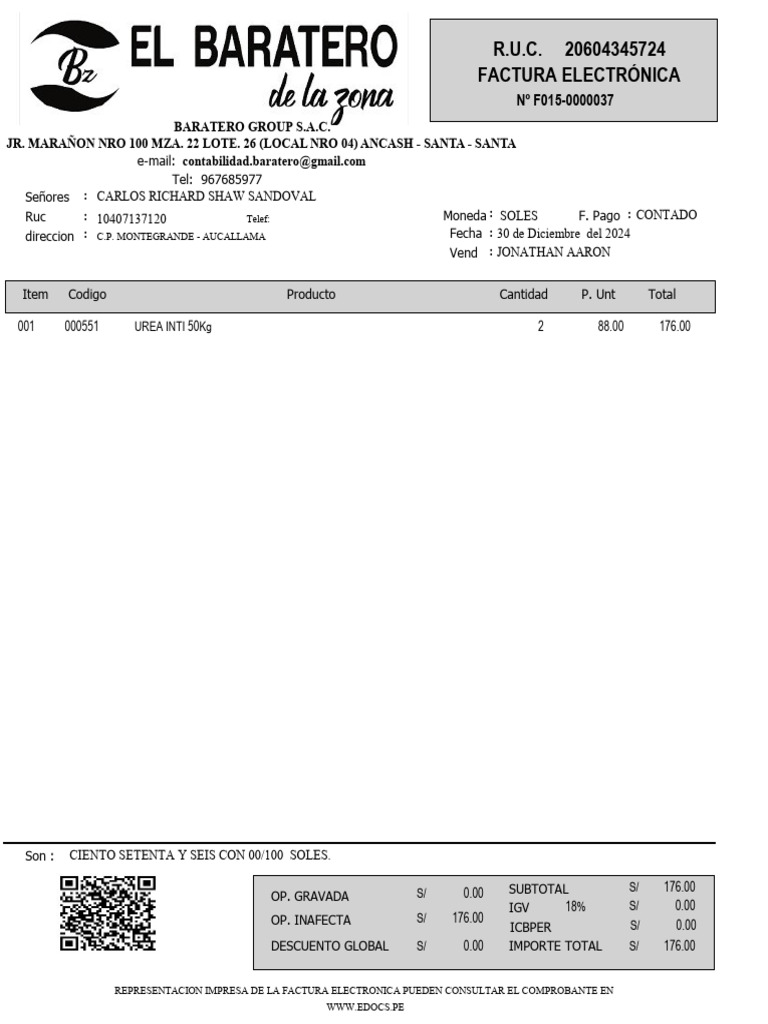 Factura Carlos Shaw 2 | PDF