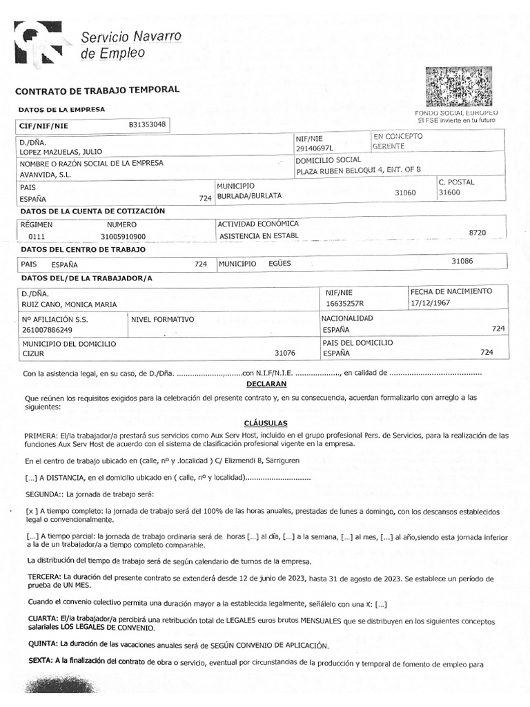 Contrato Félix Garrido | PDF