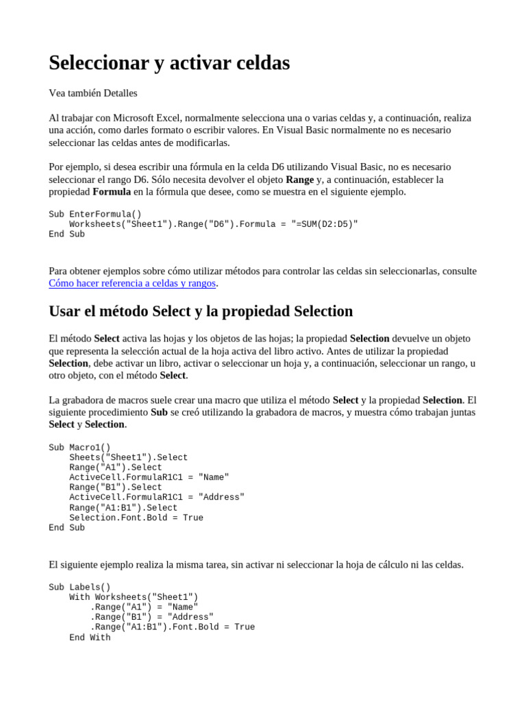 Seleccionar y Activar Celdas | PDF | Hoja de cálculo | Programación de computadoras